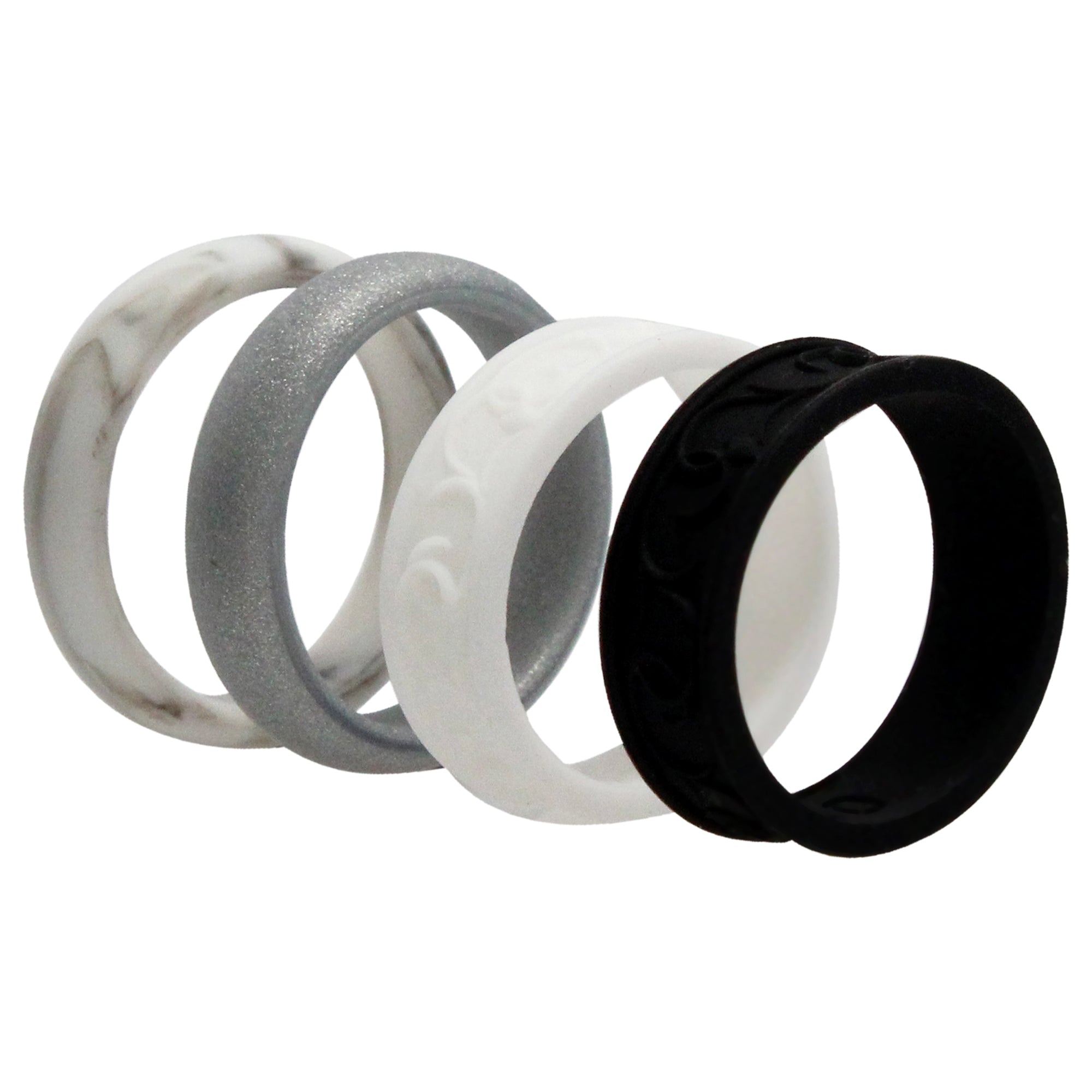 ROQ Silicone Wedding Flower Ring Set - Black-White by ROQ for Women - 4 ...