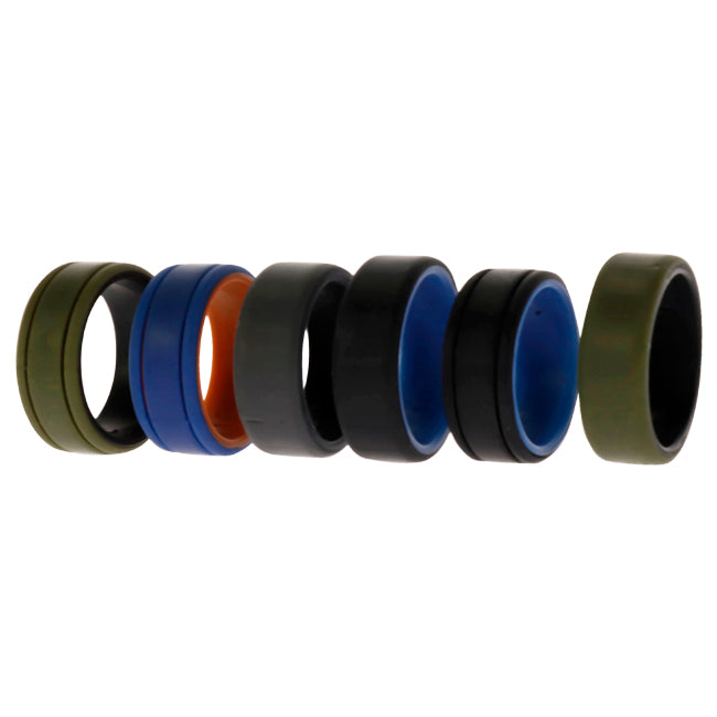 ROQ Silicone Wedding 2Layer Lines Ring Set - Green by ROQ for Men - 6 x ...