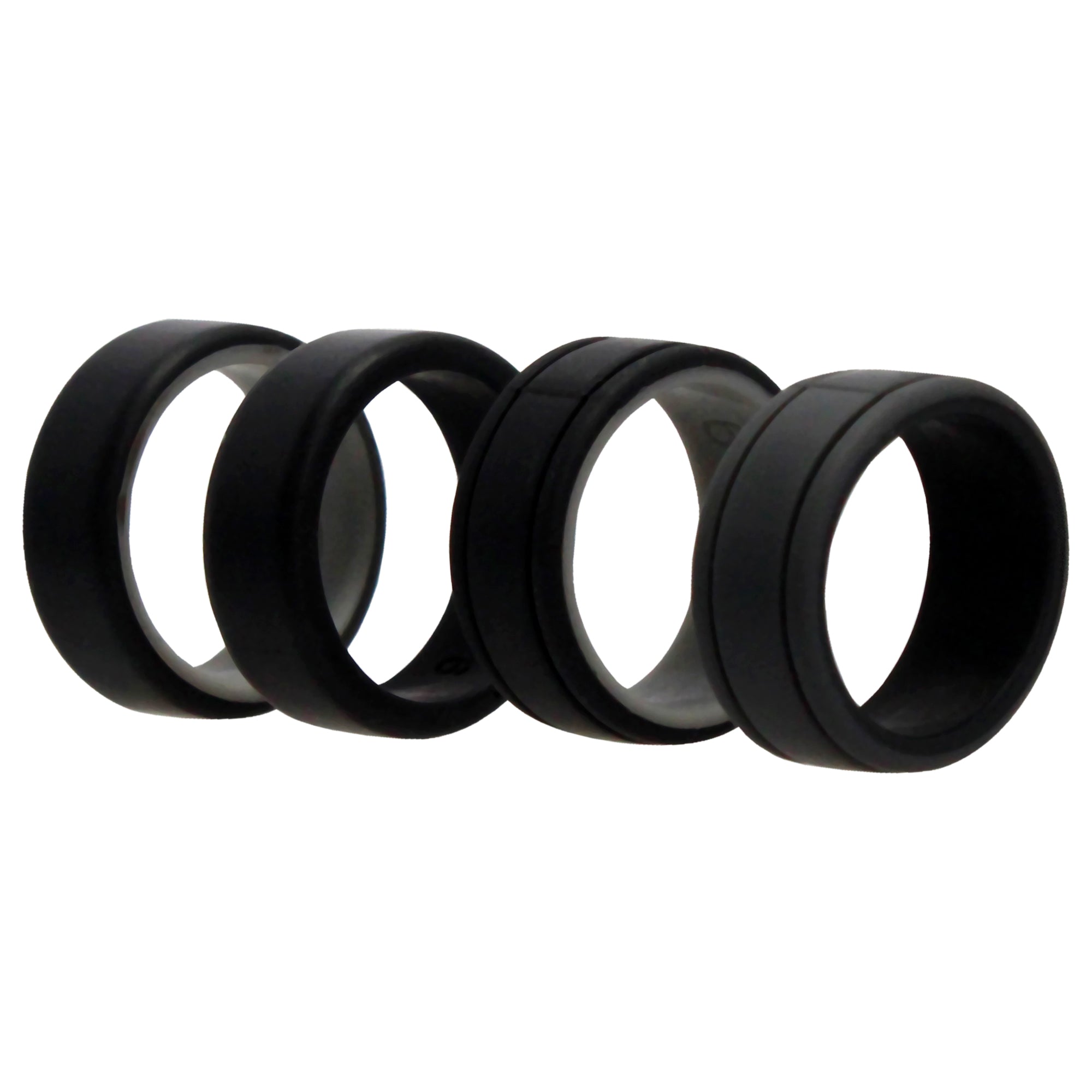 ROQ Silicone Wedding 2Layer Lines Ring Set - Black by ROQ for Men - 4 x ...