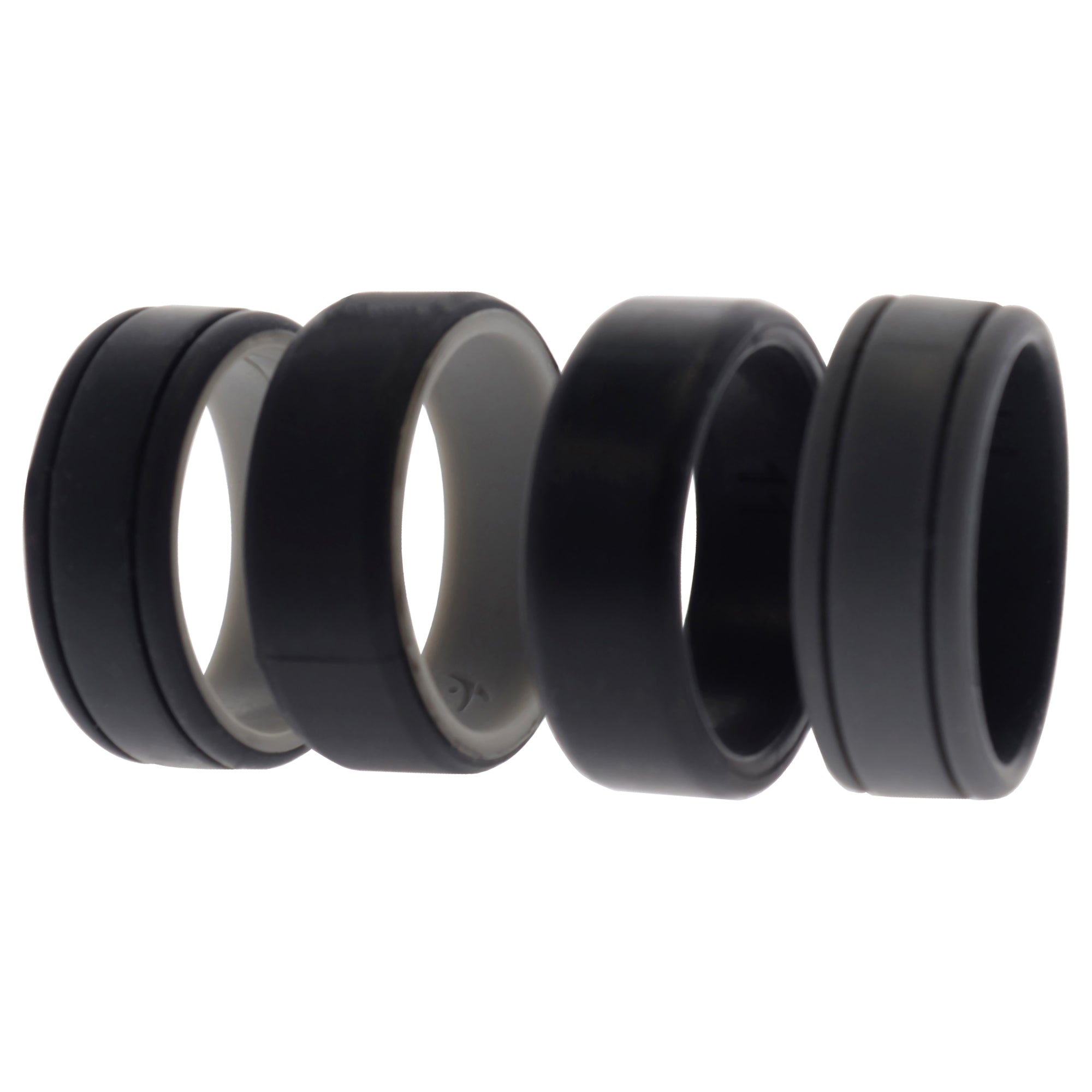 ROQ Silicone Wedding 2Layer Lines Ring Set - Black by ROQ for Men - 4 x ...