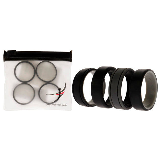 ROQ Silicone Wedding 2Layer Lines Ring Set - Black by ROQ for Men - 4 x ...