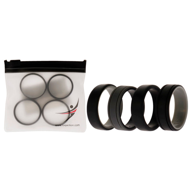 ROQ Silicone Wedding 2Layer Lines Ring Set - Black by ROQ for Men - 4 x ...