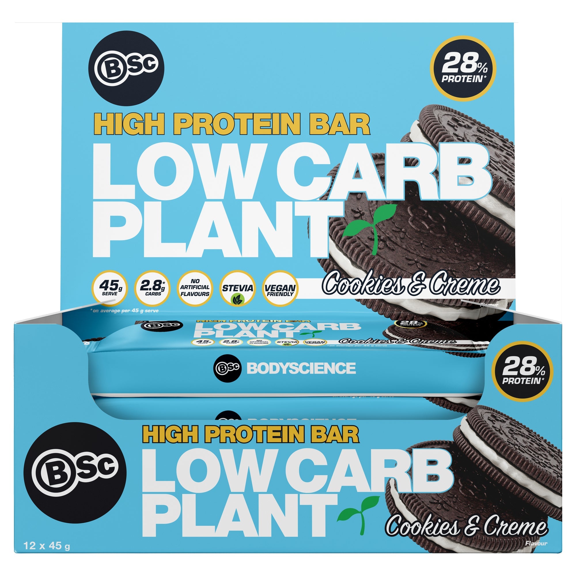 Body Science High Protein Low Carb Plant Bar 45g - Cookies & Cream 12 ...