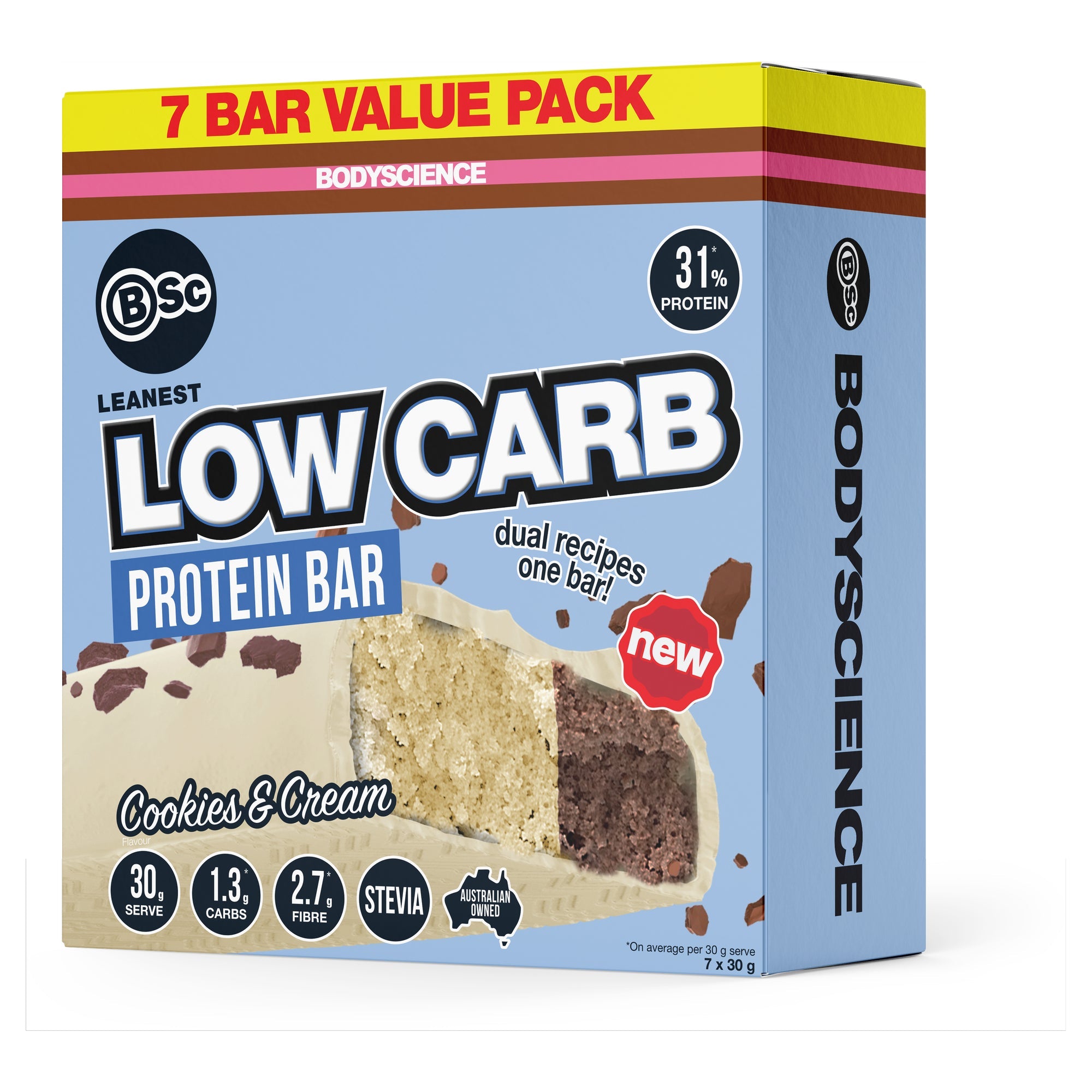 Body Science Low Carb High Protein Bar 30g - Cookies & Cream 7 Box ...