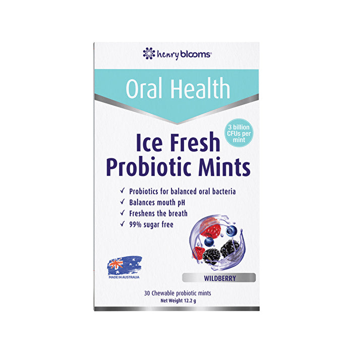 Henry Blooms Oral Health Ice Fresh Probiotic Mints Wildberry Chewable ...