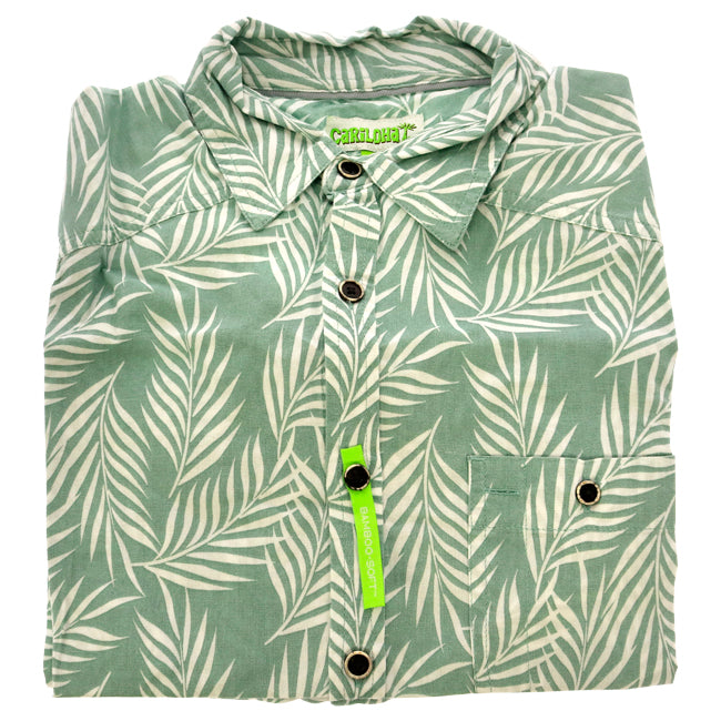 Cariloha Bamboo Woven Button-Up Shirt - Ocean Green Foliage Print by ...