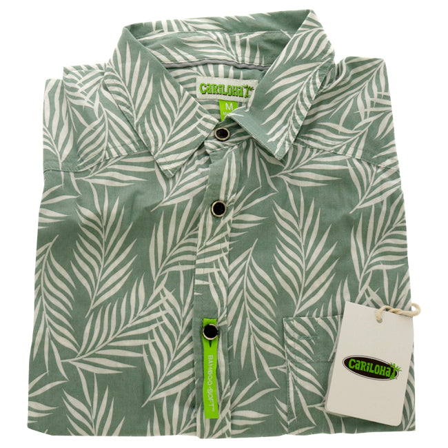 Cariloha Bamboo Woven Button-Up Shirt - Ocean Green Foliage Print by ...