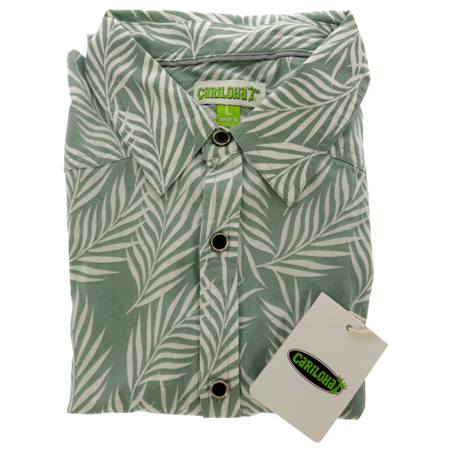 Cariloha Bamboo Woven Button-Up Shirt - Ocean Green Foliage Print by ...