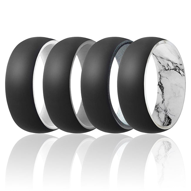 ROQ Silicone Wedding 2Layer Dome Ring Set - Black-Marble by ROQ for Men ...