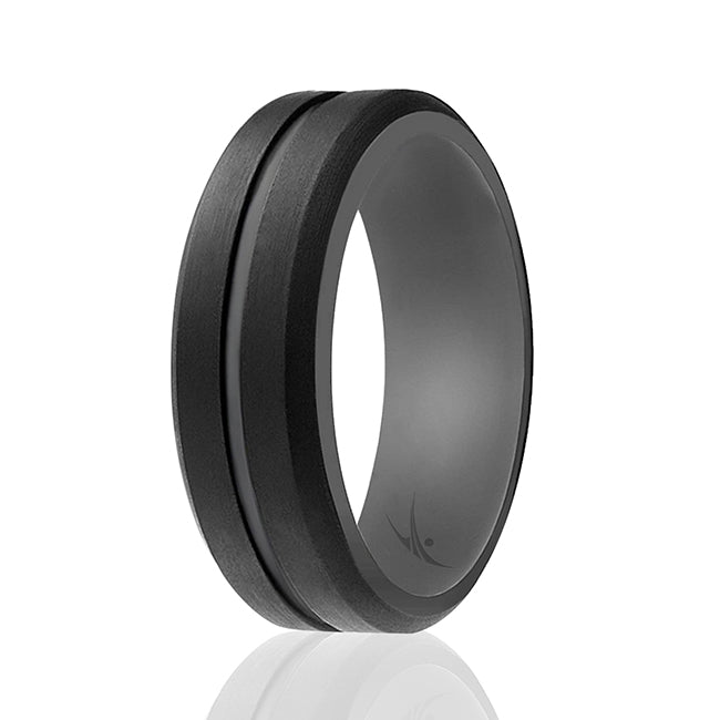 ROQ Silicone Wedding 2Layer Middle Line Ring - Grey-Black by ROQ for ...