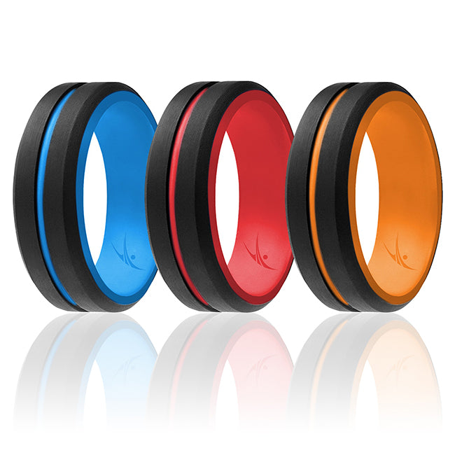 ROQ Silicone Wedding 2Layer Middle Line Ring Set - Black by ROQ for Men ...