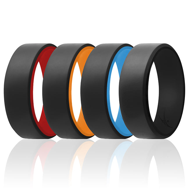 ROQ Silicone Wedding 2Layer Beveled 8mm Ring Set - Black by ROQ for Men ...