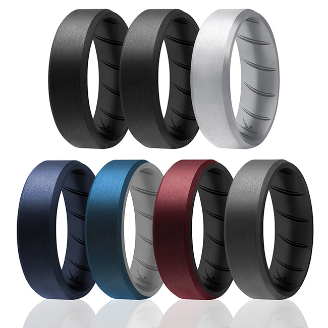 ROQ Silicone Wedding BR 8mm Edge Ring Set - Black by ROQ for Men - 7 x ...