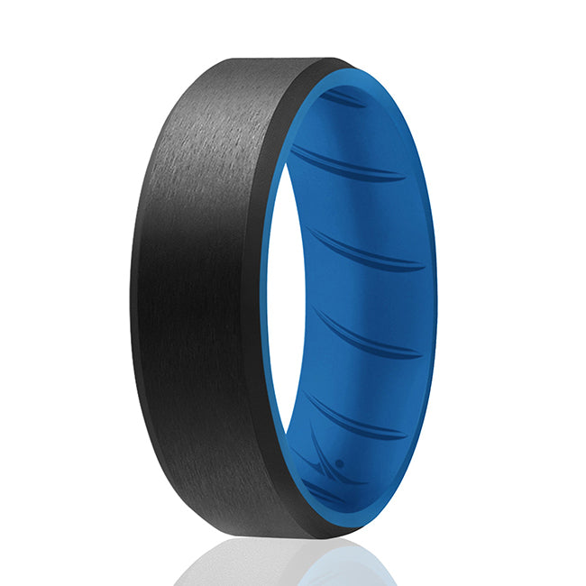 ROQ Silicone Wedding BR 8mm Edge Ring - Light-Blue-Black by ROQ for Men ...