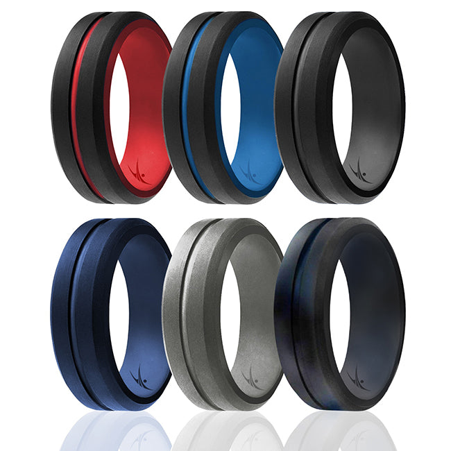 ROQ Silicone Wedding 2Layer Middle Line Ring Set - Black-Camo by ROQ ...