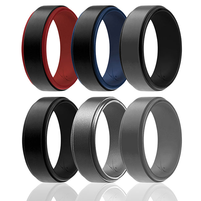 ROQ Silicone Wedding 2Layer Step Ring Set - Black by ROQ for Men - 6 x ...