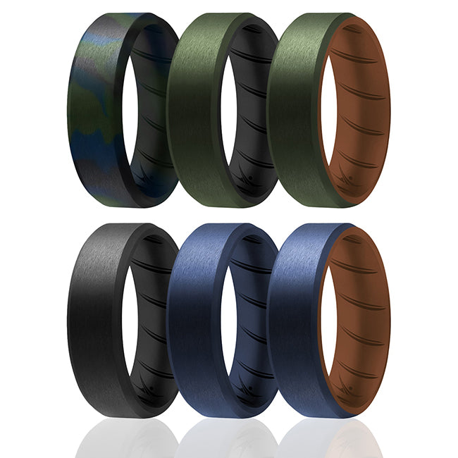 ROQ Silicone Wedding BR 8mm Edge Ring Set - Brown by ROQ for Men - 6 x ...