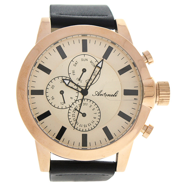 Antoneli AG1901-19 Rose Gold/Black Leather Strap Watch by Antoneli for ...